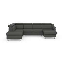 Sit & More Wohnlandschaft SIT & MORE "Freetown U-Form", grau (graphite), B:315cm H:84cm T:216cm, Sofas, Kopfteilverstellung und Federkern, wahlweise mit Bettfunktion