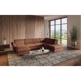 Wohnlandschaft Home Affaire "Calypso U-Form", braun (haselnuss), B:334cm H:85cm T:227cm, 100%Polyester, Sofas, Wohnlandschaft, wahlweise mit motorischer Relaxfunktion