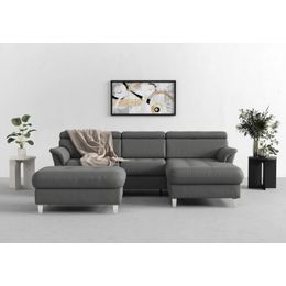 Sit & More Ecksofa SIT & MORE "Marano L-Form", grau (steel), B:257cm T:166cm, 100% Polyester, Sofas, Ecksofa, inklusive Kopfteilverstellung, wahlweise mit Bettfunktion, Bettkasten
