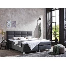 Boxspringbett, grau (charcoal), B:215cm L:210cm, Bezug Bett: Feinstruktur 100% Polyester;Bezug Bonnell-Federkernmatratze: 100% Polyester;Bezug Kaltschaummatratze: 100% Polyester;Bezug Tonnentaschenfederkernmatratze: 80% Baumwolle, 20%Polyester;Topper: Komfortschaum mit Bezug 100% Polyester, Westfalia Schlafkomfort, Komplettbetten, Boxspringbett, mit Topper