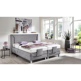 Boxbett, grau (hellgrau), B:194cm L:214cm, Bezug der Obermatratze: 100% Polyester, abnehmbar und waschbar bis 60C;Box und Kopfteil: Mikrovelours (100% Polyester), Westfalia Schlafkomfort, Komplettbetten, Boxspringbett, mit Motor