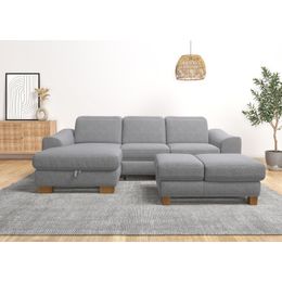Ecksofa Home Affaire "Dundee L-Form", grau (steel), B:264cm H:86cm T:170cm, Sofas, Ecksofa, wahlweise mit Kopfteilverstellung und zus&auml;tzlich mit Bettfunktion