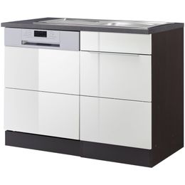 Spülenschrank KOCHSTATION "KS-Brindisi", weiß (weiß hochglanz, grafit), B:110cm H:85cm T:60cm, MDF, Holzwerkstoff, Schränke, 110 cm breit, inkl. Möbeltür für Geschirrspüler sowie Einbauspüle