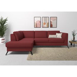 Sit & More Ecksofa SIT & MORE "Olsen L-Form", rot (bordeaux), B:248cm H:88cm T:201cm, 100% Polyester, Sofas, Ecksofa, inklusive Sitztiefenverstellung, wahlweise mit Bettfunktion, 15cm hoch