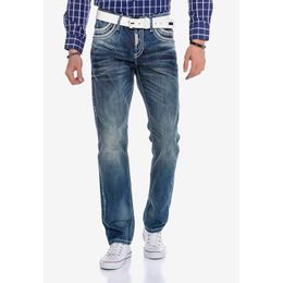 Cipo & Baxx Bequeme Jeans CIPO & BAXX Gr. 28, Länge 32, blau Herren Jeans mit abgesetzten Ziernähten in Straight Fit