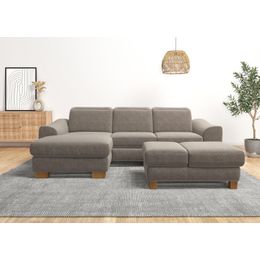 Ecksofa Home Affaire "Dundee L-Form", grau (taupe), B:264cm H:86cm T:170cm, Flachgewebe (100% Polyester), Sofas, Ecksofa, wahlweise mit Kopfteilverstellung und zus&auml;tzlich mit Bettfunktion