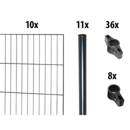 GARDEN 'N' MORE Einstabmattenzaun "mit Rundpfosten" Zaunelemente 10 Elemente für 20 m, LxH: 200 x 175 cm, mit 11 Pfosten Gr. H/L: 175 cm x 20 m H/L: 175 cm x 20 cm, grau (anthrazit) Zaunelemente