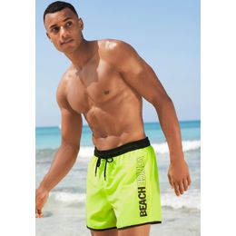 Badeshorts Venice Beach "Bo" Gr. L (52), N-Gr, grün (limette) Herren Badehosen mit Logodruck am Bein