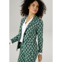 Jerseyblazer Aniston SELECTED, Damen, Gr. 36, gr&uuml;n (dunkelgr&uuml;n, mint), Jersey, Obermaterial: 60% Polyester, 30% Viskose, 10% Elasthan, gepunktet, gestreift, figurbetont h&uuml;ftlang, Blazer, mit gestreiften Punkten