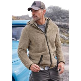 Kapuzenstrickjacke John Devin Gr. XXXL (64/66), beige (sand) Herren Strickjacken in weichem Teddyfleece