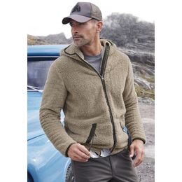 Kapuzenstrickjacke John Devin Gr. XXL (60/62), beige (sand) Herren Strickjacken in weichem Teddyfleece