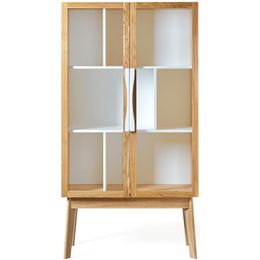 Bücherregal WOODMAN "Hilla" Regale beige (natur, weiß) Breite 88 cm, Türen mit Glaseinsätzen, Holzfurnier aus Eiche