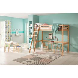 Lüttenhütt Kinderbett LÜTTENHÜTT "Alpi", beige (natur gebeizt, gewachst), B:98cm H:175cm L:208cm, Betten, Kiefernholz, Inklusive Leiter und Lattenrost, Liegefläche 90x200 cm