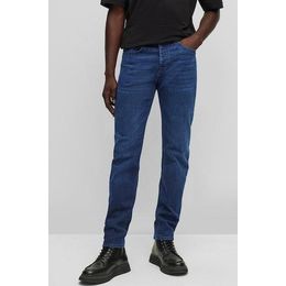 Regular-fit-Jeans BOSS Orange "Taber BC-P-1" Gr. 33, Länge 30, blau (navy) Herren Jeans mit Leder-Badge