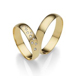 Trauring Firetti "Schmuck Geschenk Gold 375 Hochzeit Ehering "LIEBE"" Fingerringe Gr. 50, 0,075 ct SI = kleine Einschlüsse mit Brillanten, Gelbgold 375, 4,5 mm, gelb (gelbgoldfarben) Made in Germany, wahlweise mit oder ohne Brillanten