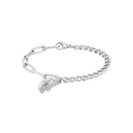 Armband Lacoste "Schmuck Edelstahl Ankerkette CROCODILE" Armbänder Gr. Edelstahl, silberfarben (edelstahlfarben, kristallweiß, kristallweiß) Damen Armbänder Silber mit Glasstein