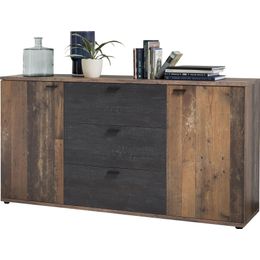 Sideboard Hela "Atlanta" Sideboards Gr. B/H/T: 165 cm x 85 cm x 40 cm, Oldwood/Burned Wood, 3 St., braun (oldwood, burned wood) Breite 165 cm