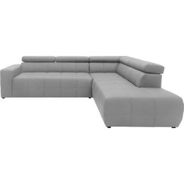 Ecksofa DOMO collection "Brandon L-Form, auch in Leder", grau (hellgrau), B:275cm H:80cm T:228cm, Echtleder, Sofas, Ecksofa, inklusive Kopfteilverstellung, wahlweise mit Sitztiefenverstellung