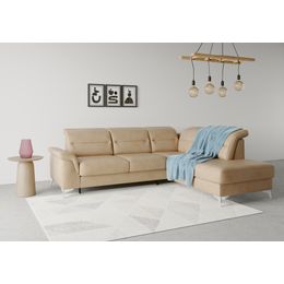 Sit & More Ecksofa SIT & MORE "Sinatra L-Form", braun (macchiato), B:251cm H:85cm T:220cm, 100% Polyester, Sofas, Ecksofa, mit Ottomane, optional mit Kopfteilverstellung und Armteilfunktion