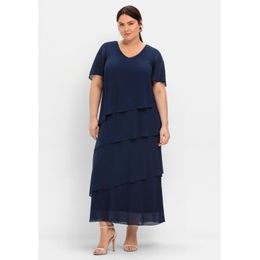 Cocktailkleid sheego "Große Größen" Gr. 40, Normalgrößen, blau (marine) Damen Kleider Lange in Maxi-Länge