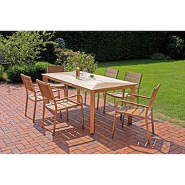 Garten-Essgruppe Garden Pleasure "FLORENCE" Sitzmöbel-Sets Gr. B/H/T: 300 cm x 85 cm x 392 cm, stapelbar, braun (champagner, braun, champagner) mit platzsparenden Stapelstühlen