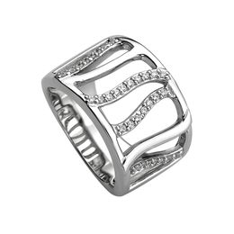 Fingerring Jobo "Breiter Ring mit 32 Zirkonia" Fingerringe Gr. 48, Silber 925 (Sterlingsilber), silberfarben (silber 925, weiß) Damen 925 Silber rhodiniert