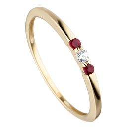 Fingerring Jobo "Ring mit Rubin und Zirkonia" Fingerringe Gr. 52, Gelbgold 333, goldfarben (gelbgold 333, rot) Damen 333 Gold