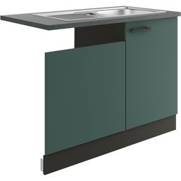 Spülenschrank Optifit "Palma" Schränke Gr. B/H/T: 110 cm x 84,8 cm x 60 cm, 2 St., grün (steingrün, antrhazit, antrhrazit) Spülenschränke Breite 110 cm, geeignet für teilintegrierte Geschirrspüler