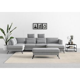 Sit & More Wohnlandschaft SIT & MORE "Lindholm U-Form", grau (hellgrau), B:342cm H:88cm T:188cm, Sofas, Wohnlandschaft, mit Sitztiefenverstellung und Federkern