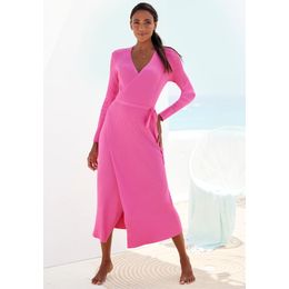 Strickkleid Lascana "-Loungekleid" Gr. 32/34, N-Gr, pink Damen Kleider zum wickeln mit Taillengürtel, Loungewear