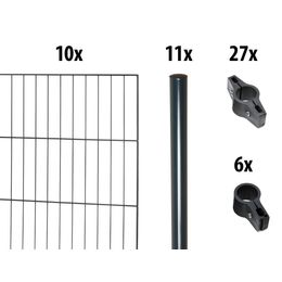 GARDEN 'N' MORE Einstabmattenzaun "mit Rundpfosten" Zaunelemente 10 Elemente für 20 m, LxH: 200 x 103 cm, mit 11 Pfosten Gr. H/L: 100cm x 20 m, Pfosten: 1, grau (anthrazit)