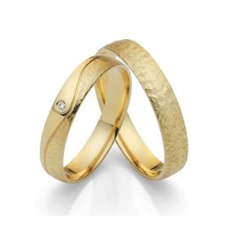 Trauring Firetti "Schmuck Geschenk Gold 750 Hochzeit Ehering "LIEBE"" Fingerringe Gr. 52, 0,01 ct SI = kleine Einschlüsse mit Brillant, Gelbgold 375, 4 mm, gelb (gelbgoldfarben) Made in Germany, wahlweise mit oder ohne Brillant