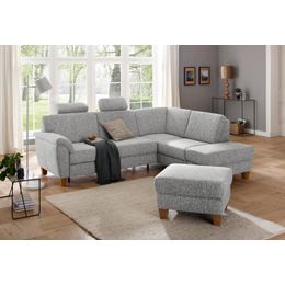 Ecksofa Home Affaire "Alta L-Form", silber, B:250cm H:89cm T:201cm, Struktur ( 100% Polyester);Struktur fein ( 100% Polyester);Luxus-Microfaser ALTARA NUBUCK (100% Polyester), Sofas, Ecksofa, mit Federkern und Kontrastnaht, F&uuml;&szlig;e Buche eichefarben