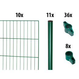 GARDEN 'N' MORE Einstabmattenzaun "mit Rundpfosten" Zaunelemente 10 Elemente für 20 m, LxH: 200 x 150 cm, mit 11 Pfosten Gr. H/L: 150 cm x 20 m, grün Zaunelemente