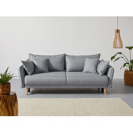 Schlafsofa Home Affaire "Granbo", grau, B:228cm H:95cm T:104cm, 100% Polyester, Sofas, Schlafsofa, incl. Bettfunktion und Bettkasten, Federkern-Polsterung, Seitentasche