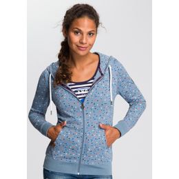 Kapuzensweatjacke Kangaroos Gr. 48/50 (XL), blau (mittelblau) Damen Sweatjacken mit sportlichem Minimal-Print