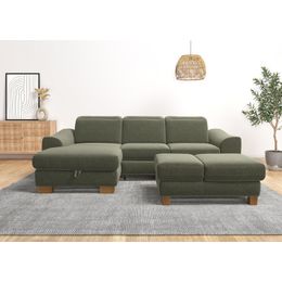 Ecksofa Home Affaire "Dundee L-Form", gr&uuml;n, B:264cm H:86cm T:170cm, Sofas, Ecksofa, wahlweise mit Kopfteilverstellung und zus&auml;tzlich mit Bettfunktion