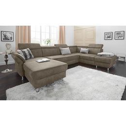 Sit & More Wohnlandschaft SIT & MORE "Avignon U-Form", grau (taupe), B:331cm H:97cm T:228cm, Flachgewebe (90% Polyester, 10% Polyamid);Luxus-Microfaser (100% Polyester);Struktur (100% Polyester), Sofas, Wohnlandschaft, wahlweise mit Bettfunktion und Stauraum, inklusive Kopfteilverstellung
