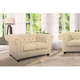 Chesterfield-Sofa Home Affaire "Duc 2-Sitzer", beige, B:147cm H:74cm T:89cm, Samtoptik (100% Polyester);Samtoptik (100% Polyester);Luxus-Microfaser Lederoptik (100% Polyester), Sofas, hochwertige Knopfheftung im Rücken, Samtoptik mit changierender Optik