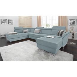 Sit & More Wohnlandschaft SIT & MORE "Avignon U-Form", blau (aqua), B:331cm H:97cm T:228cm, Flachgewebe (90% Polyester, 10% Polyamid);Luxus-Microfaser (100% Polyester);Struktur (100% Polyester), Sofas, Wohnlandschaft, wahlweise mit Bettfunktion und Stauraum, inklusive Kopfteilverstellung