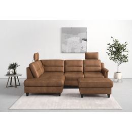 Sit & More Ecksofa SIT & MORE "Far&ouml; L-Form", braun (cognac), B:251cm H:90cm T:187cm, Sofas, Ecksofa, inklusive Federkern, wahlweise mit Bettfunktion und Bettkasten
