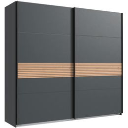 Schwebetürenschrank wimex "Rotterdam" Schränke Gr. B/H/T: 225 cm x 208 cm x 65 cm, 2 St., grau (graphit, akustiklamellen nachbildung in artisan eiche nachbildung) Schwebetürenschränke und Schiebetürenschränke 2-türig mit Dekor Akustiklamellen Nachbildung