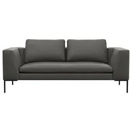 2,5-Sitzer FLEXLUX "Loano" Sofas Gr. B/H/T: 206cm x 86cm x 106cm, Echtleder, grau (warm mineral grau) modernes Sofa, frei im Raum stellbar, lose Kissen, Kaltschaum Sitz