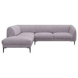 Ecksofa FLEXLUX "Belle Designsofa, L-Form, B/T 268/209 cm" Sofas Gr. B/H/T: 268cm x 74cm x 209cm, Bouclé, lange Ottomane links, lila (soft lavende) Skandinavisches Design, In hochwertiger Verarbeitung