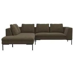 Ecksofa FLEXLUX "Loano, superbequemer Sitzkomfort durch Kaltschaum im Sitz, L-Form" Sofas Gr. B/H/T: 255cm x 86cm x 230cm, Lederoptik, lange Ottomane links, braun (camel braun) modernes Sofa, frei im Raum stellbar, lose Kissen, hoher Fuß