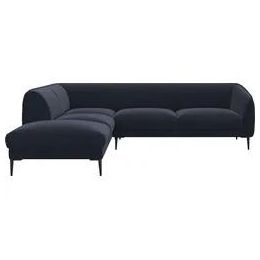 Ecksofa FLEXLUX "Belle Designsofa, L-Form, B/T 268/209 cm" Sofas Gr. B/H/T: 268cm x 74cm x 209cm, Velvet, lange Ottomane links, blau (royal blau) Skandinavisches Design, In hochwertiger Verarbeitung