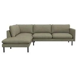 Ecksofa FLEXLUX "Bolzano Designsofa, bequem durch Kaltschaum im Sitz, L-Form" Sofas Gr. B/H/T: 262cm x 61cm x 222cm, Bouclé, lange Ottomane links, grün (fall green) lose Sitz -& Rückenkissen, hohe Füße