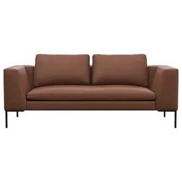 2,5-Sitzer FLEXLUX "Loano" Sofas Gr. B/H/T: 206cm x 86cm x 106cm, Echtleder, braun (old chestnut braun) modernes Sofa, frei im Raum stellbar, lose Kissen, Kaltschaum Sitz