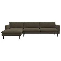 Ecksofa FLEXLUX "Bolzano" Sofas Gr. B/H/T: 294cm x 61cm x 165cm, Lederoptik, Chaiselongue links, braun (camel brown) Sitzaufbau mit Kaltschaum & Stahl-Wellen, loose Sitz -& Rückenkissen