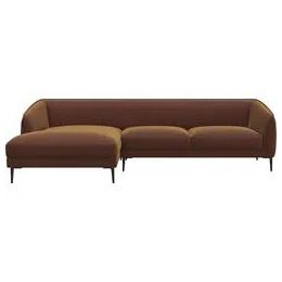 Ecksofa FLEXLUX "Belle Designsofa, L-Form, B/T 288/149 cm" Sofas Gr. B/H/T: 288cm x 74cm x 149cm, Velvet, Chaiselongue links, braun (cognac) Skandinavisches Design, In hochwertiger Verarbeitung